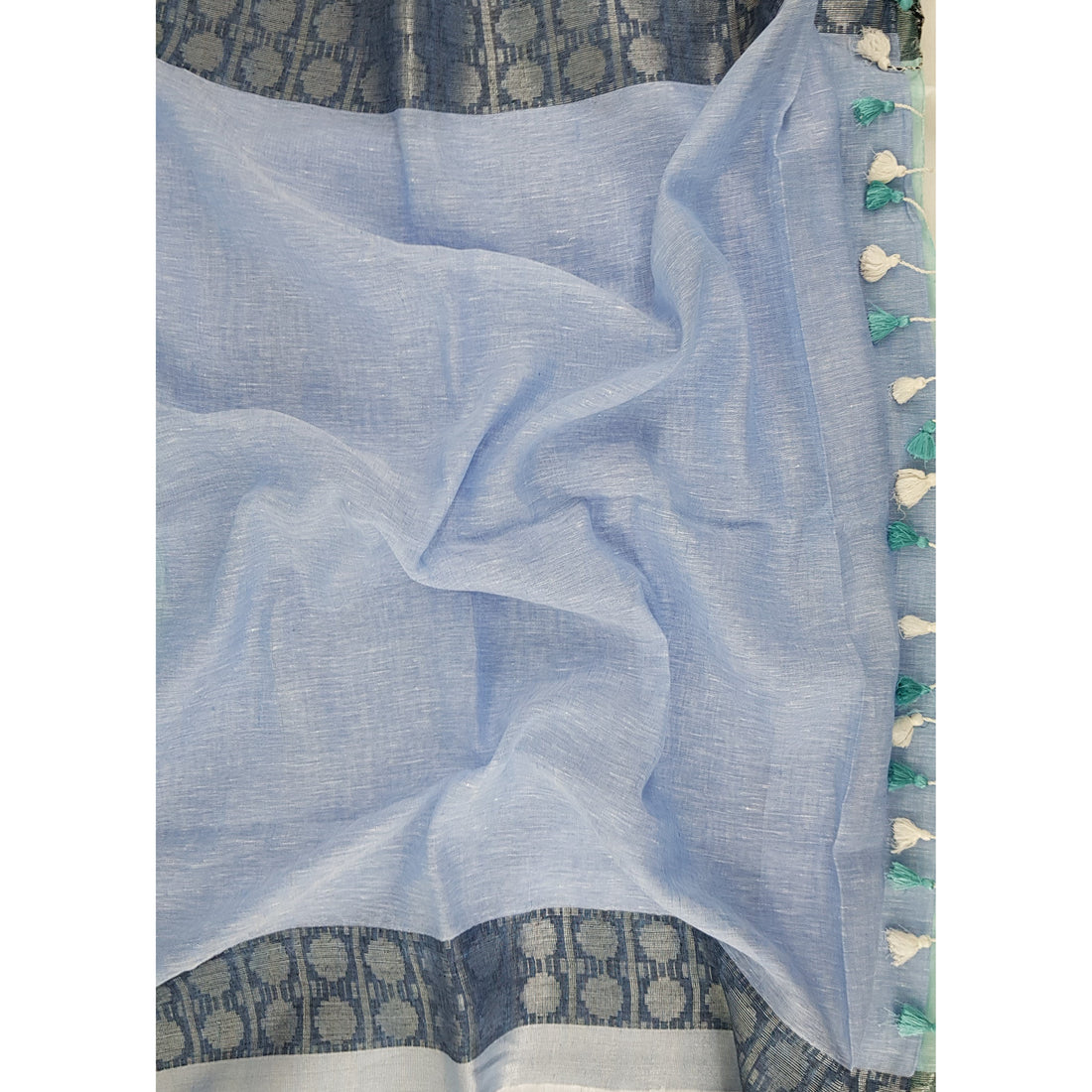 Premium handwoven Linen Jamdani border saree with contract blouse ...